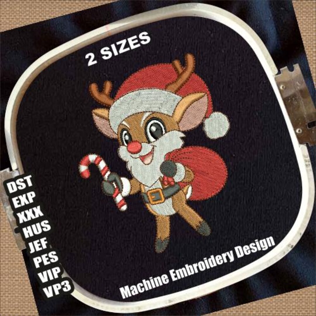 Santa With Deer Head Machine Embroidery Designs | Santa Claus Deer Head ...