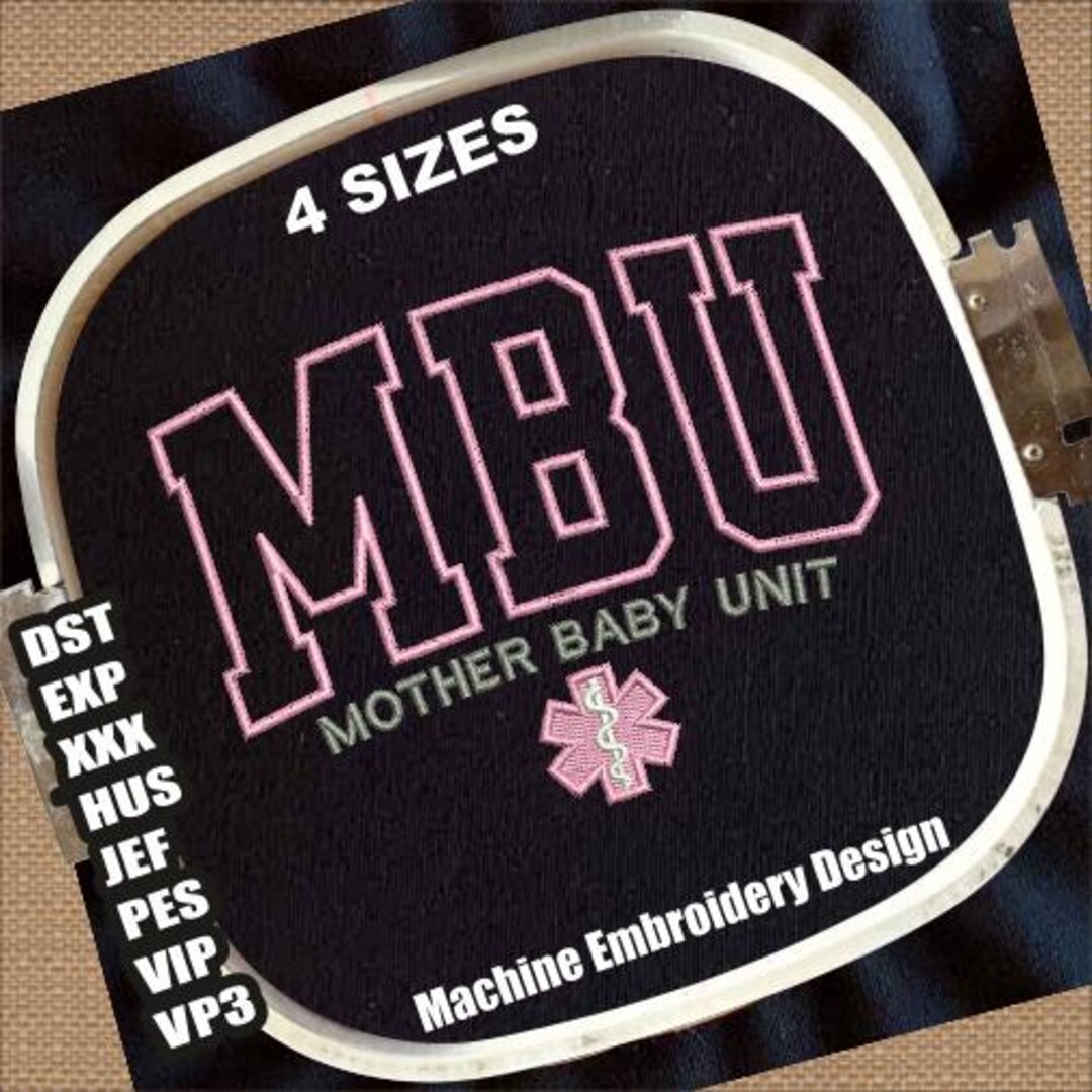 Mother Baby Unit Letters Machine Embroidery Design | MBU Embroidery ...