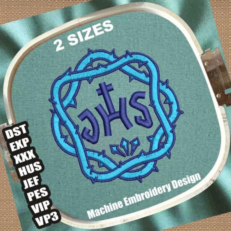 JHS Crown of Thorns Embroidery Design | Christian Cross (digital File ...