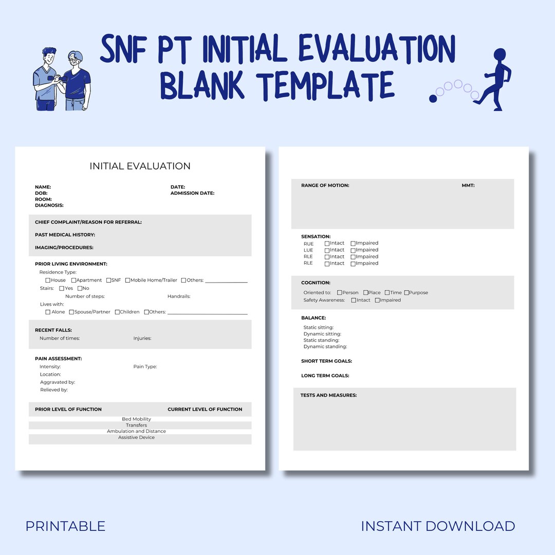 SNF Physical Therapy Initial Evaluation Template (PDF) - Etsy