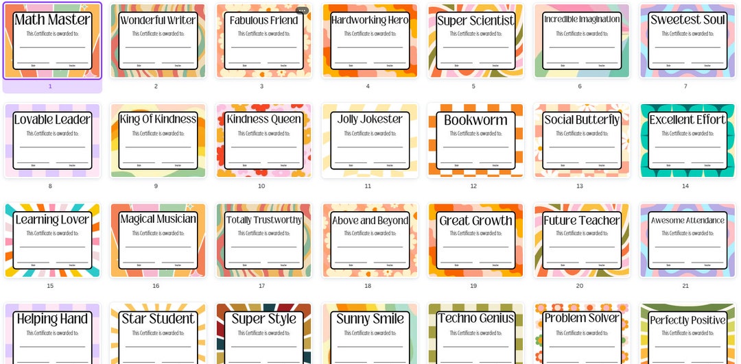 Retro 70s or 80s End of the Year Certificates for the Classroom - Etsy