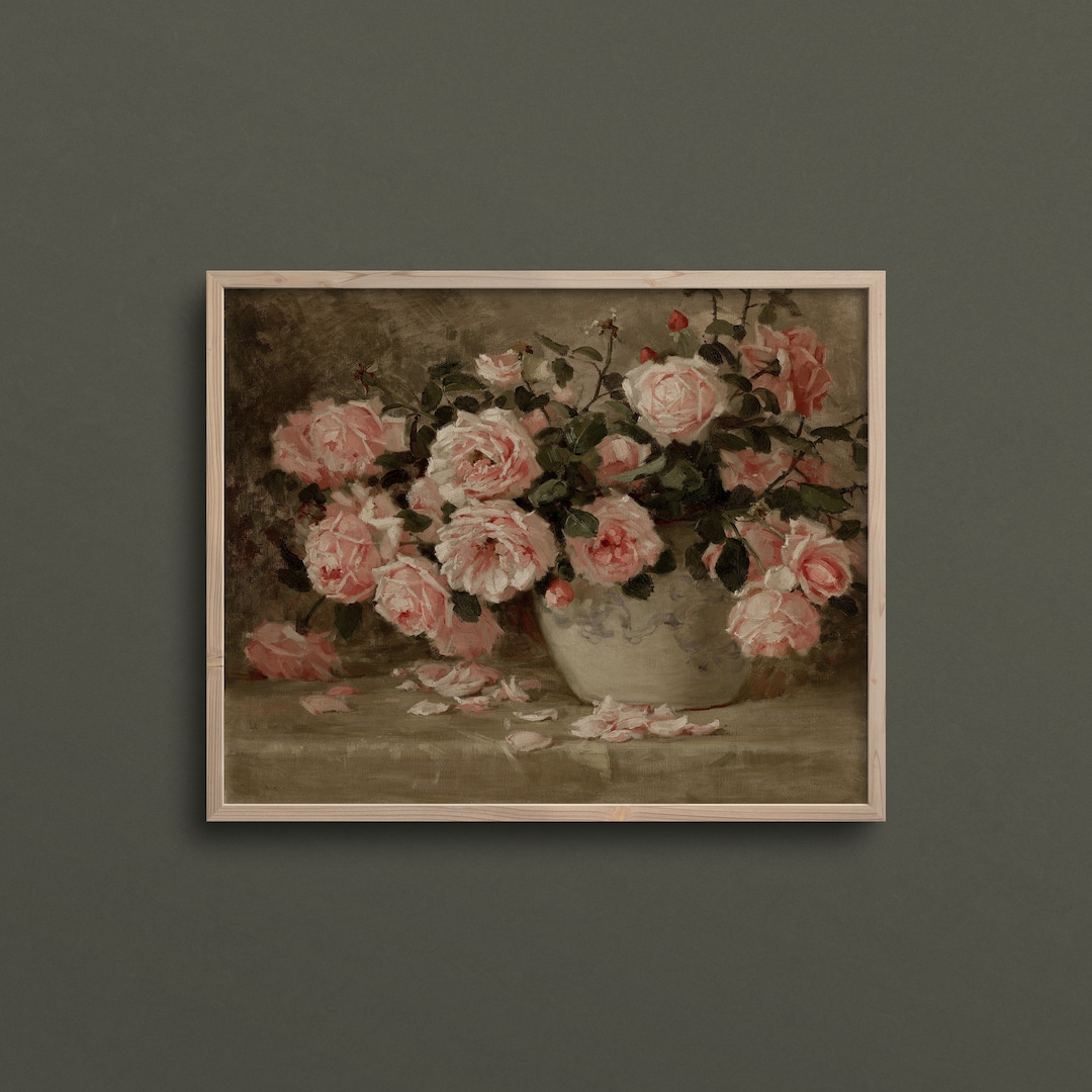 French Rose Vase Vintage Rose Art Print Rose Wall Art - Etsy