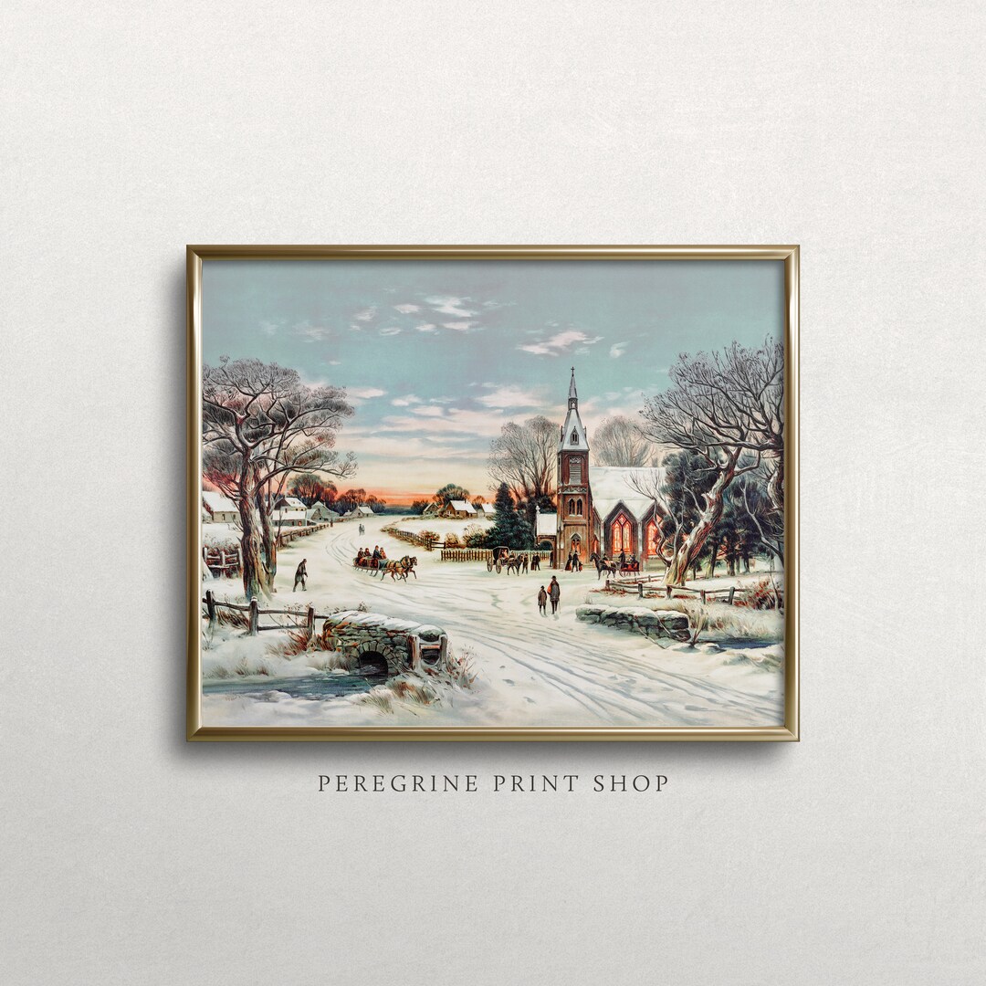 Christmas Village Painting Vintage Winter Landscape Painting - Etsy