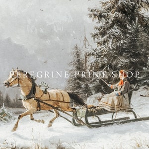 Christmas Sleigh Ride | Vintage Winter Landscape Painting | Vintage ...