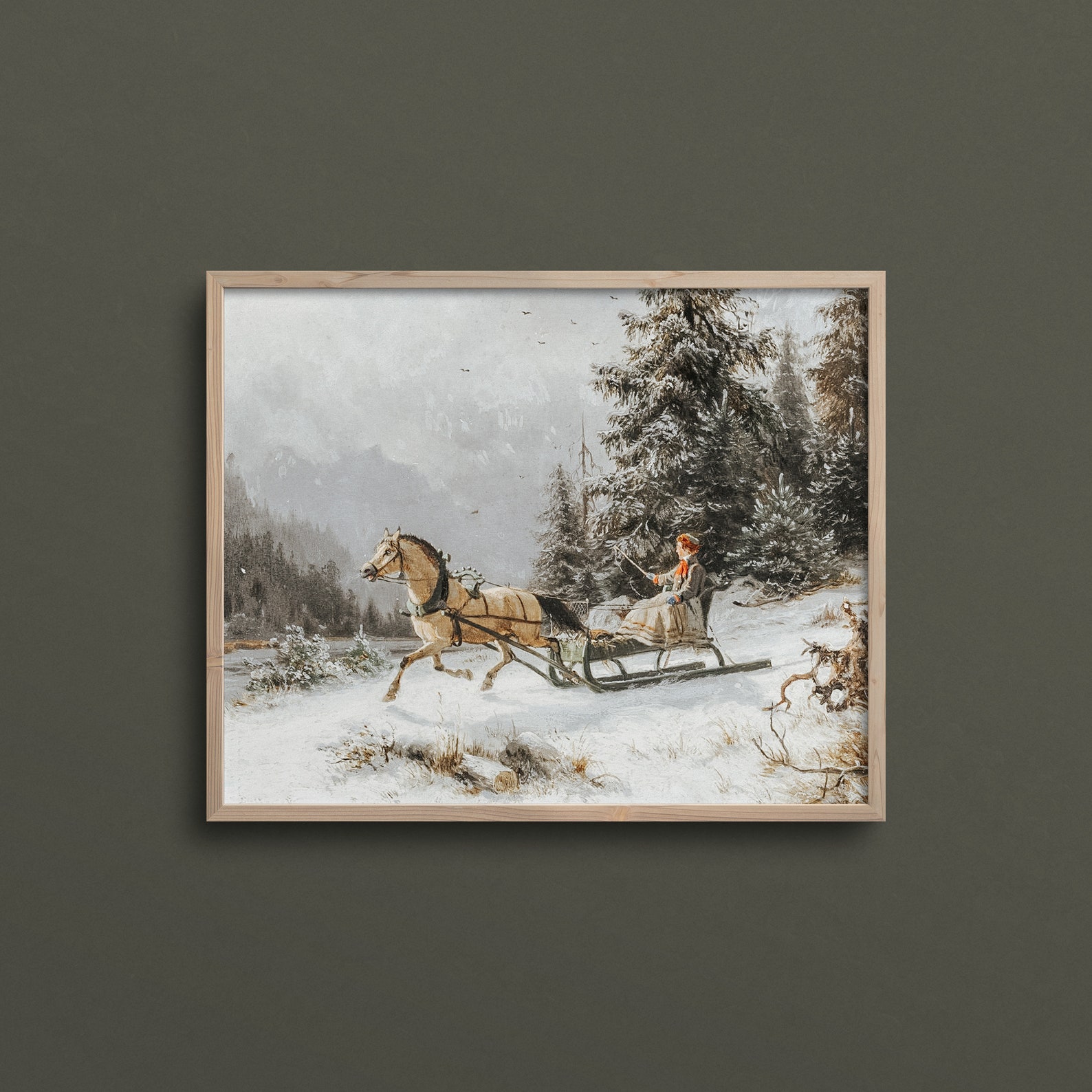 Christmas Sleigh Ride Vintage Winter Landscape Painting - Etsy