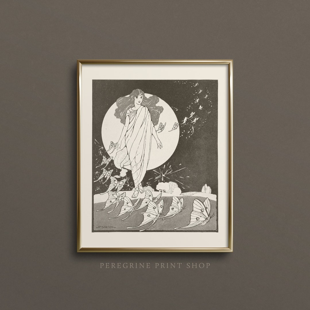 Lady Moon | Lunar Moth Print | Moody Wall Art | Dark Academia Art ...
