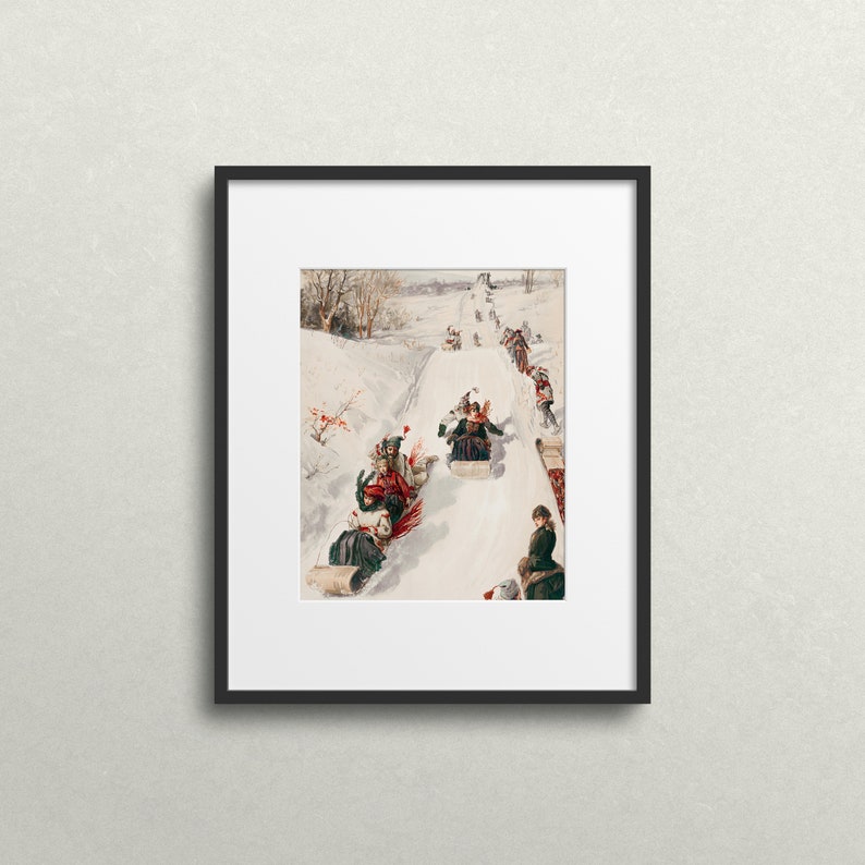 Christmas Eve Sledding | Vintage Winter Landscape Painting | White ...