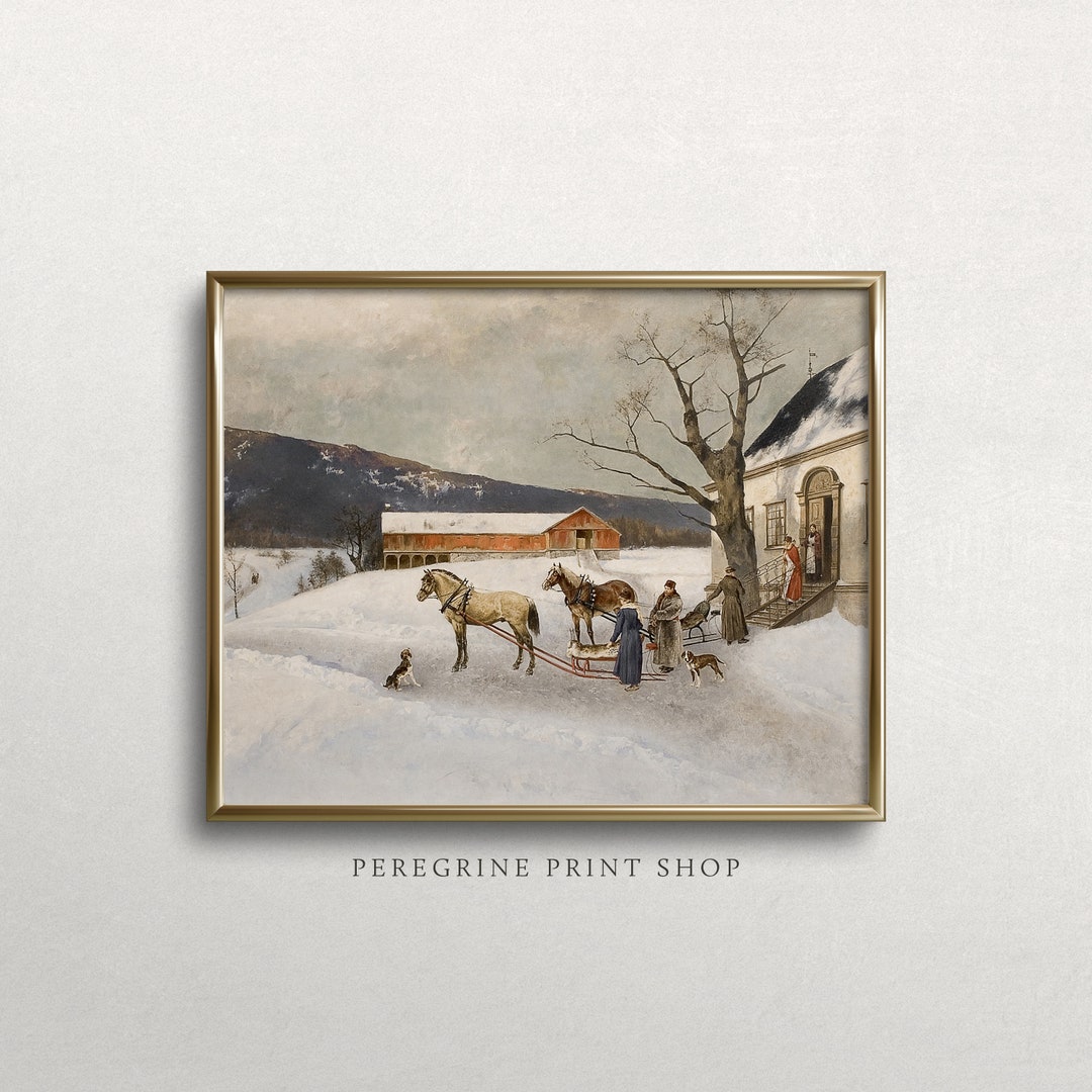 Winter Sleigh Ride Vintage Winter Landscape Painting - Etsy