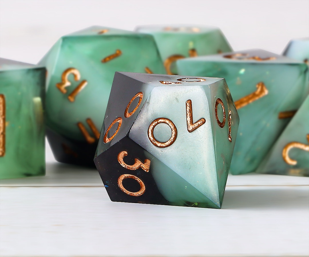 Turquoise Resin Dice, Flower Dnd Sharp Edge Dice Set, Wave Dnd Dice Set ...