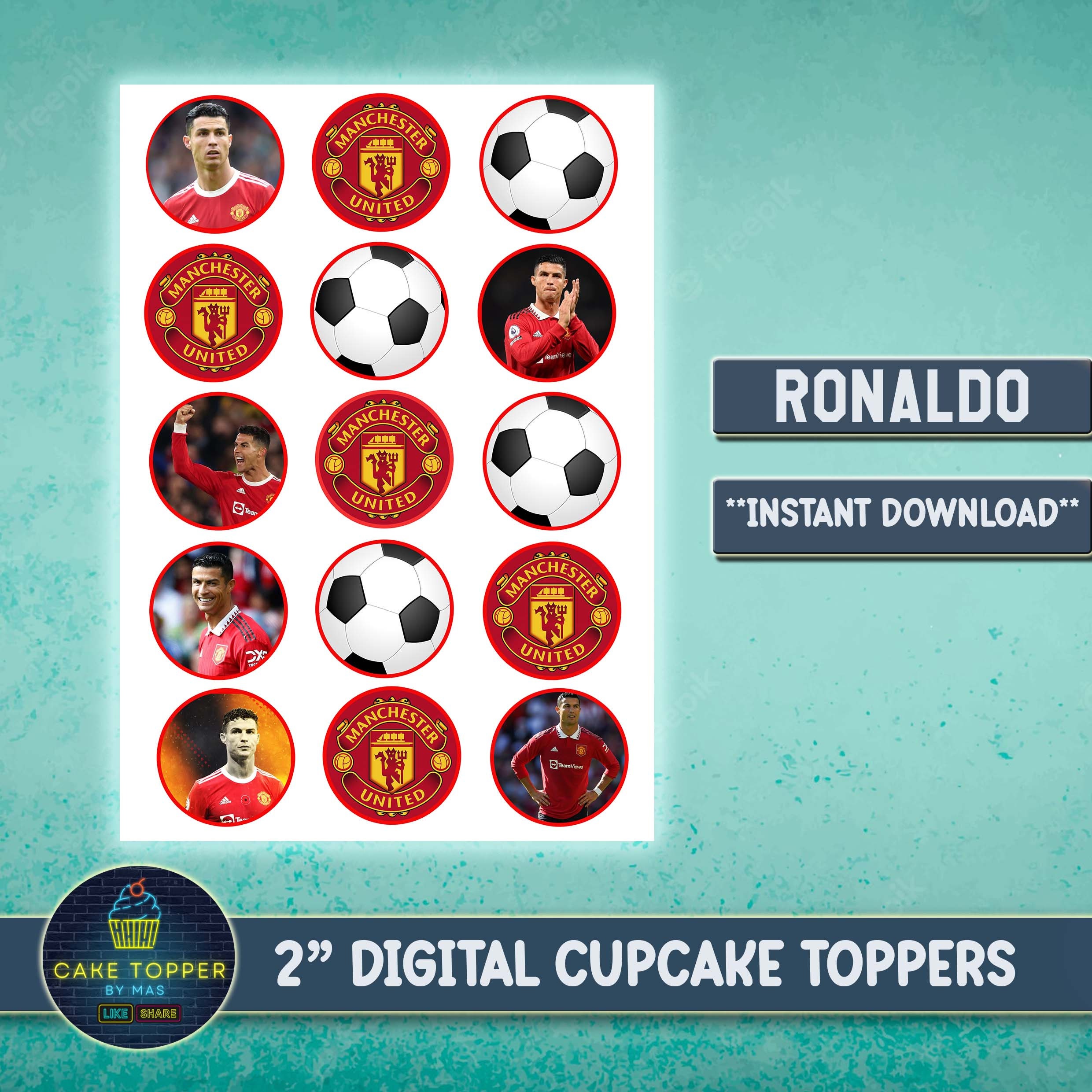 Digital Ronaldo Cupcake Topper Cupcake Topper Birthday Party Etsy