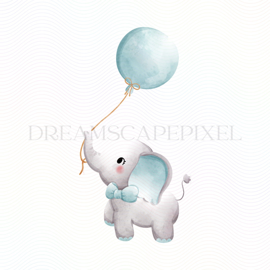 Cute Baby Boy Elephant Balloon Instant Download Baby Shower - Etsy