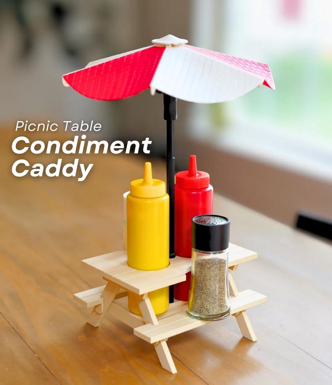Picnic Table Condiment Caddy – 3D Printed Holder for Ketchup, Mustard ...