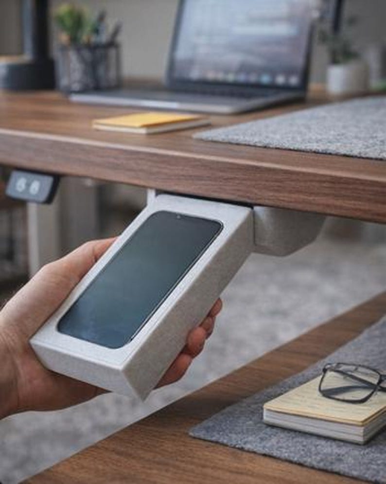 Under Desk iPhone Productivity Vault – Hidden Wireless Charging Drawer ...