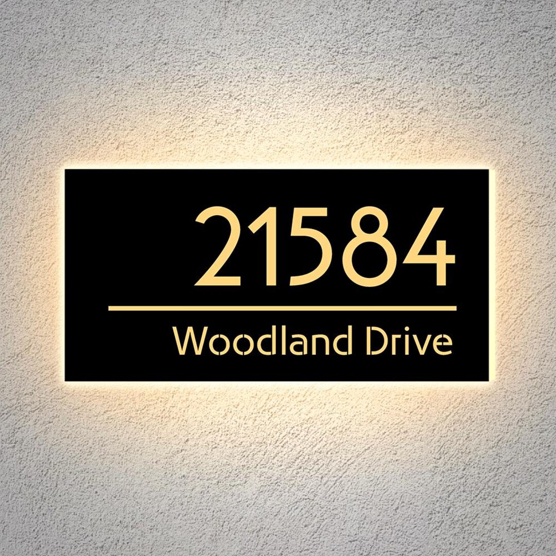 Front Door LED Backlit House Number Sign Metal Address Plaque Glowing ...