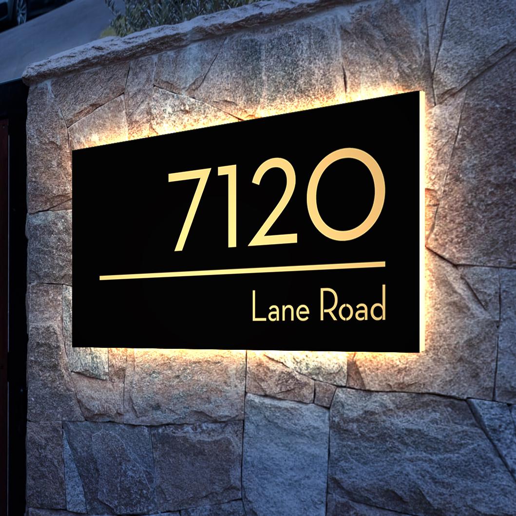 LED Backlit House Number Sign Address Plaque Modern Illuminated House ...