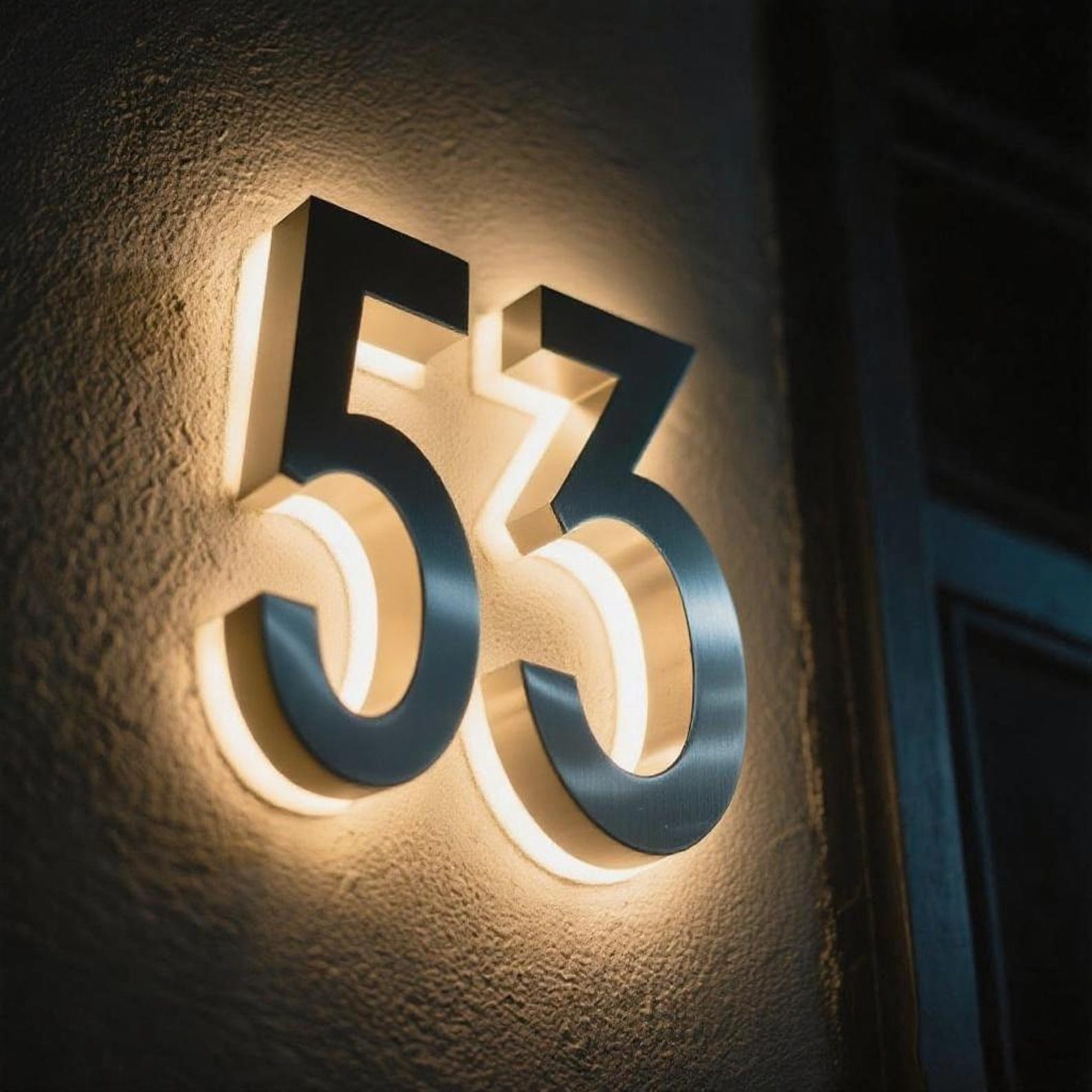 Modern Backlit House Number Sign 3D Metal Finished LED Light up Address ...