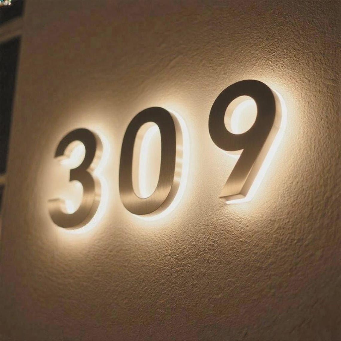 Modern Backlit House Number Sign 3D Metal Finished LED Light up Address ...
