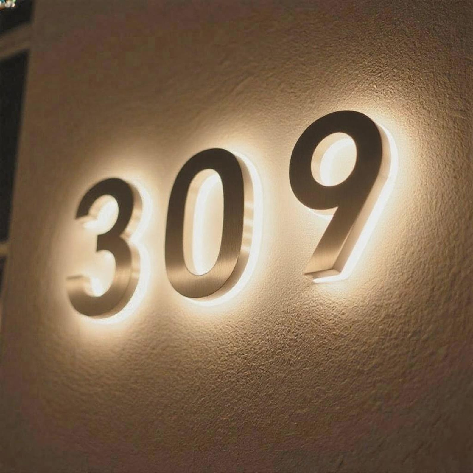 Modern Backlit House Number Sign 3D Metal Finished LED Light up Address ...