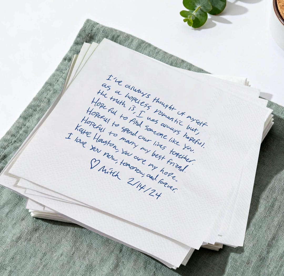 Custom Love Note Handwriting Napkins, Elegant White Napkins Customized ...