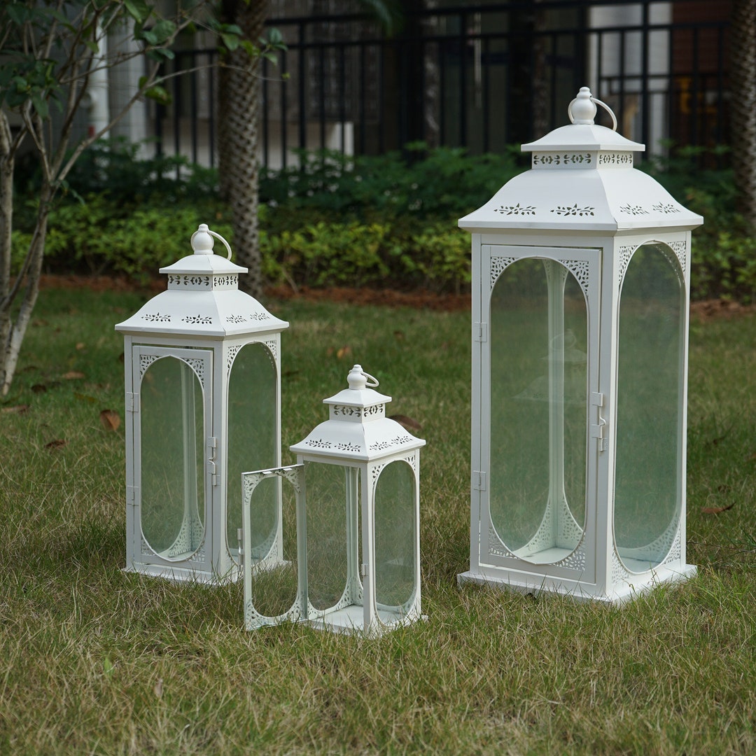 White Metal & Glass Lantern Set - Rustic Wedding Home Decor - Etsy