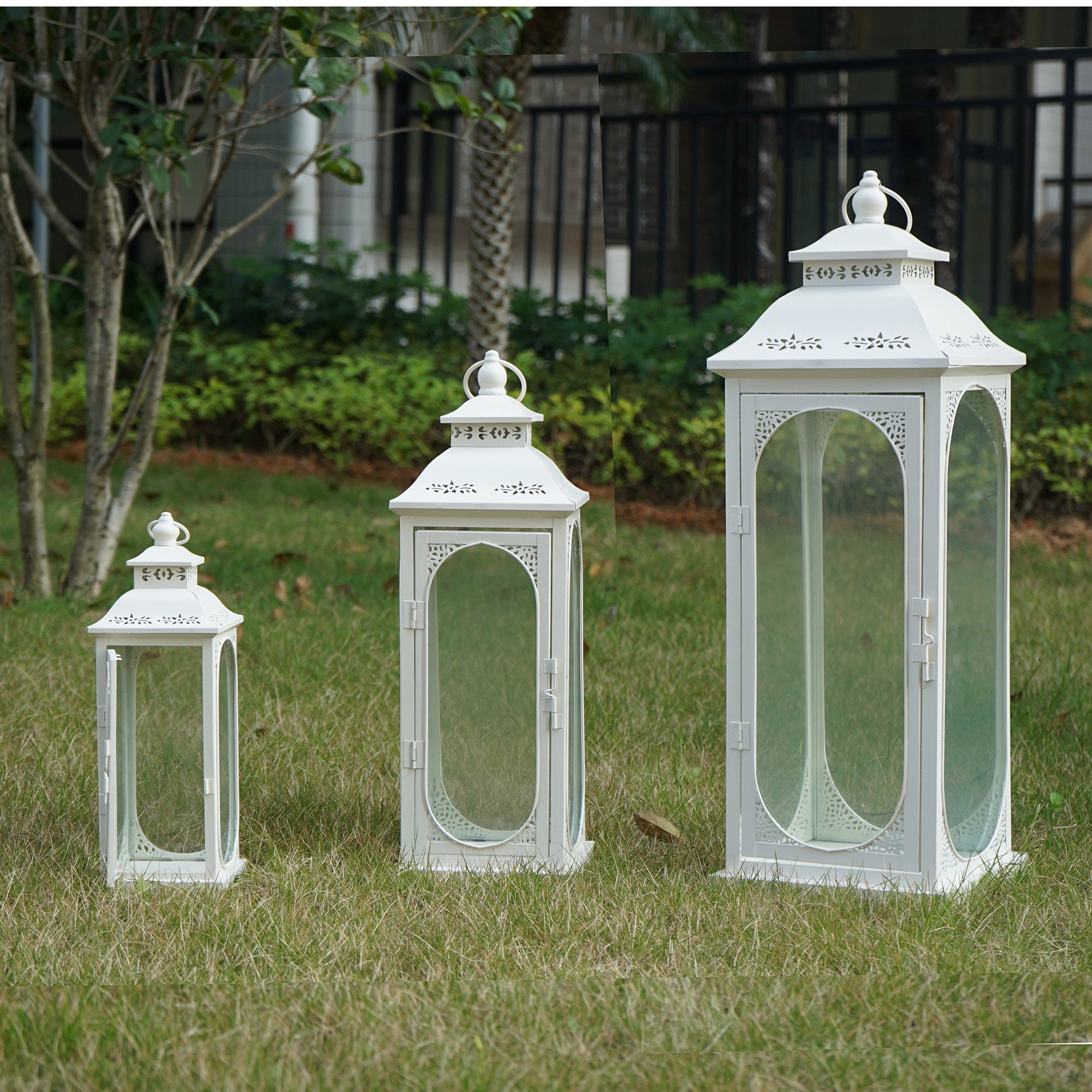 White Metal & Glass Lantern Set - Rustic Wedding Home Decor - Etsy