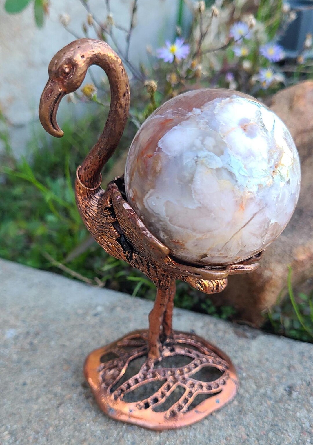 Flower Agate Sphere With Flamingo Stand - Etsy