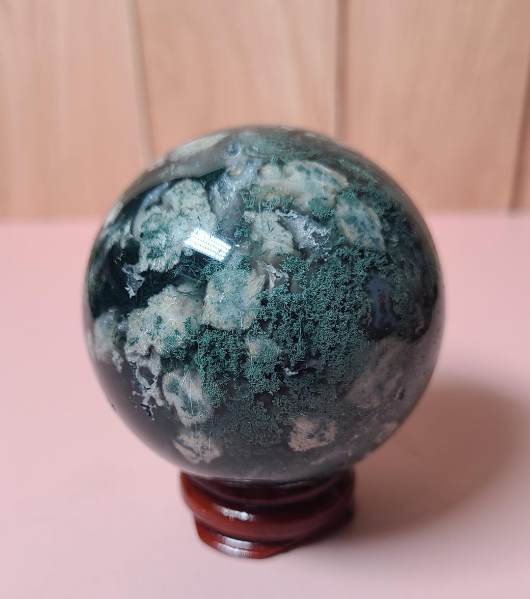 Moss Agate Sphere With UV Reactive Calcite 53mm - Etsy
