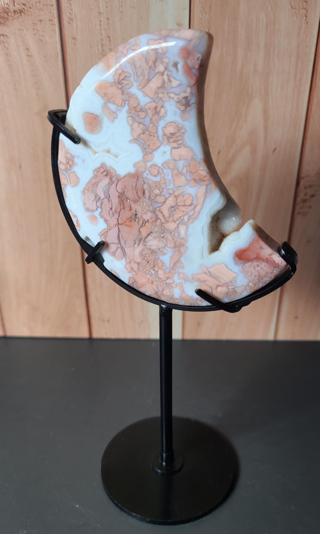 Pink Agate Moon on Stand - Etsy