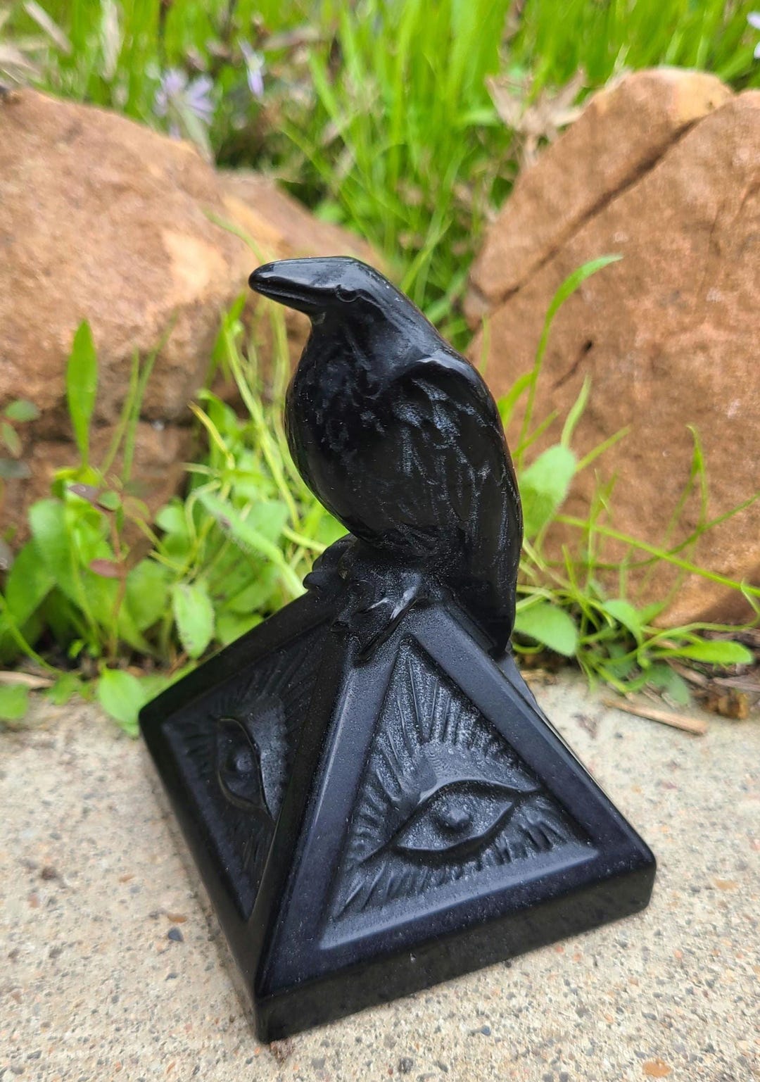 Black Obsidian Raven on Pyramid - Etsy