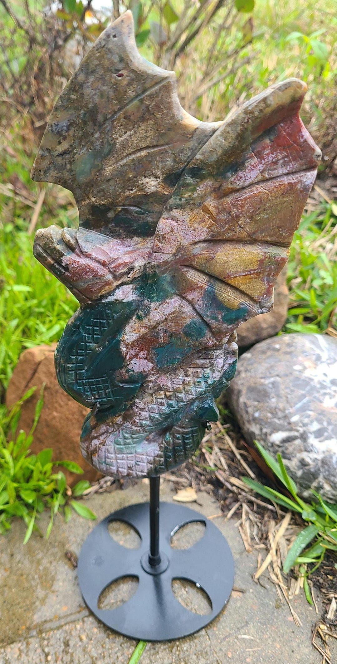 Large Full Body Ocean Jasper Dragon on Stand - Etsy