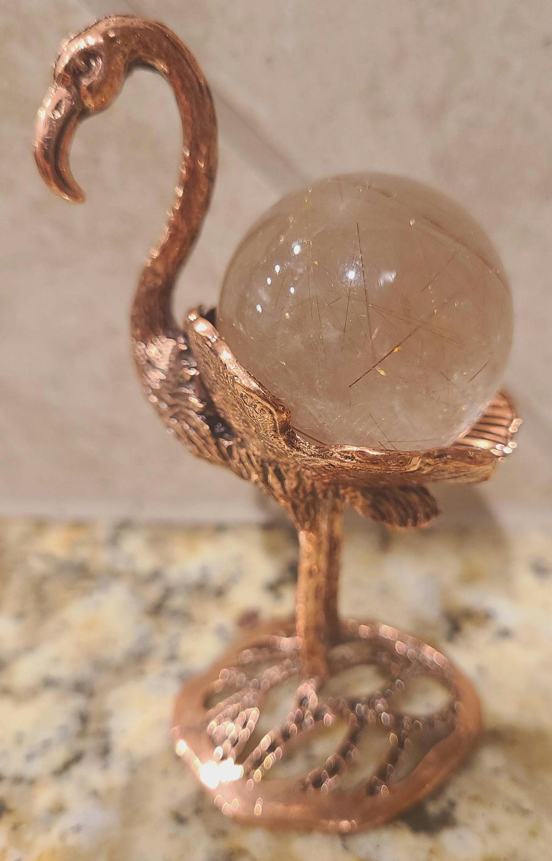 Gold Rutilated Sphere With Flamingo Stand - Etsy