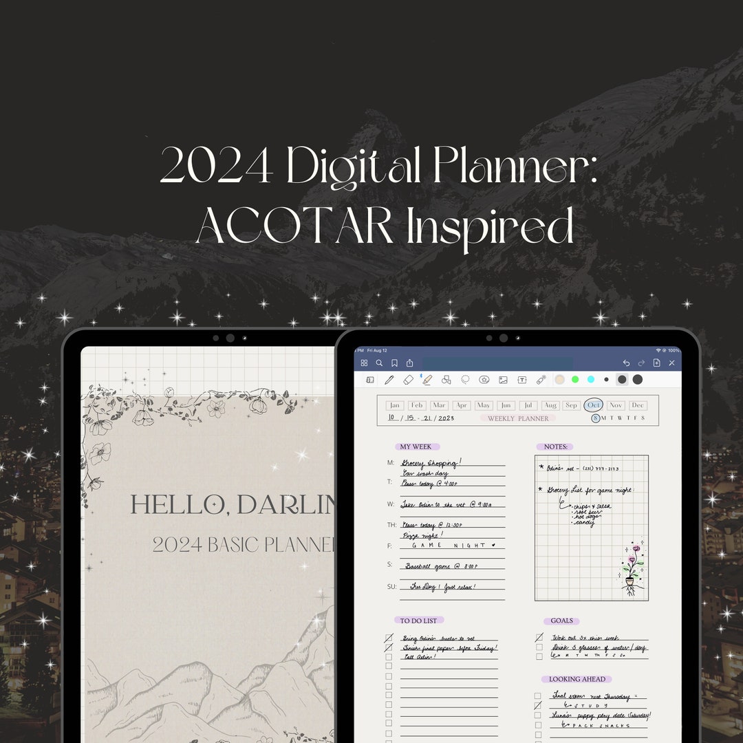 Planner: 2024 Digital or Print Planner ACOTAR Inspired light Subtle Theme, Basic Planner, Easy ...