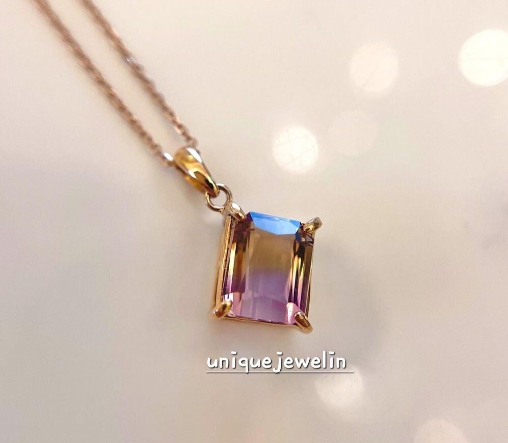 Natural Emerald Cut Ametrine Pendant/ Ametrine Purple Ametrine ...