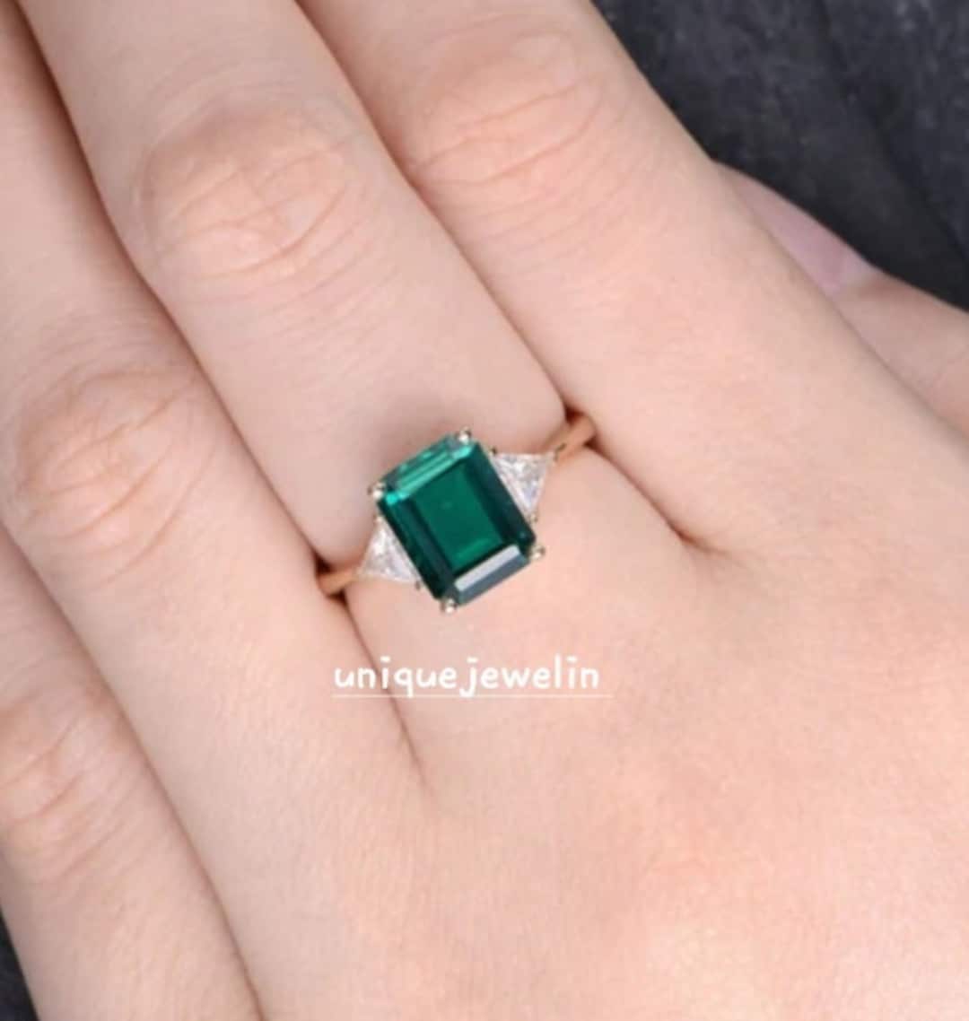 Emerald Ring Emerald Square Cut Green Gemstone Ring May Birthstone Ring ...