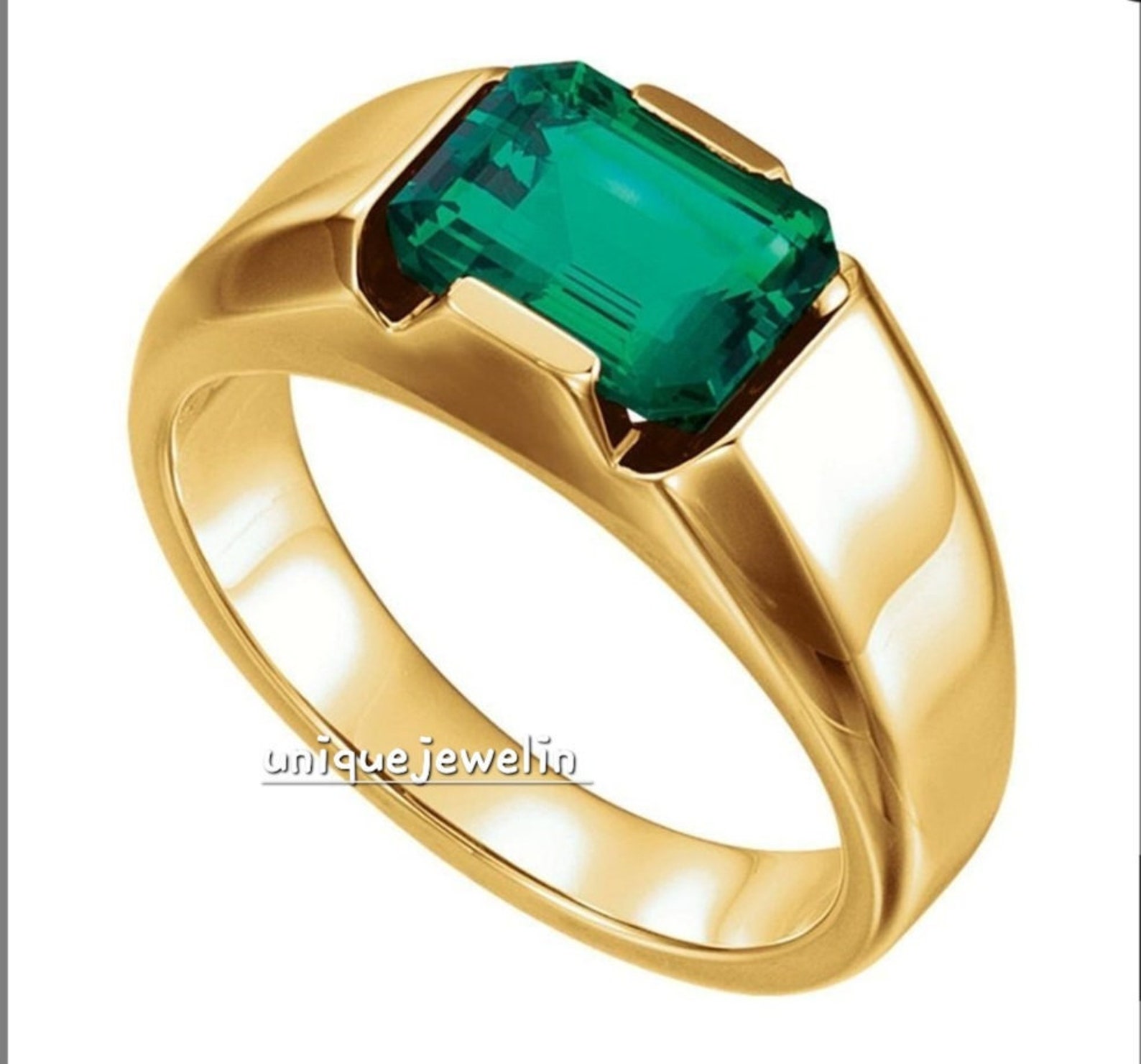 Most Beautiful Lab Emerald Silver Men's Ring/ 925 Sterling Silver Ring ...