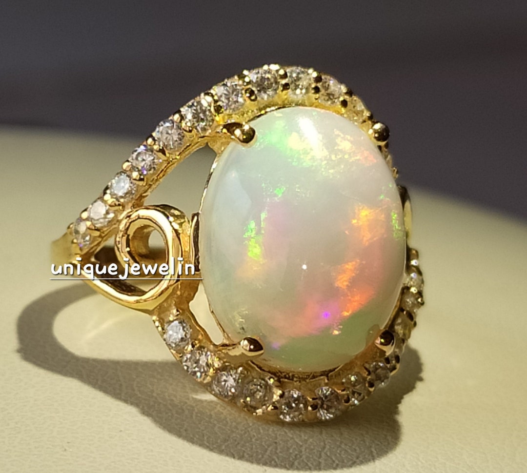 Opal Statement Ring: 925 Sterling Silver, Welo Opal, October Birthstone ...