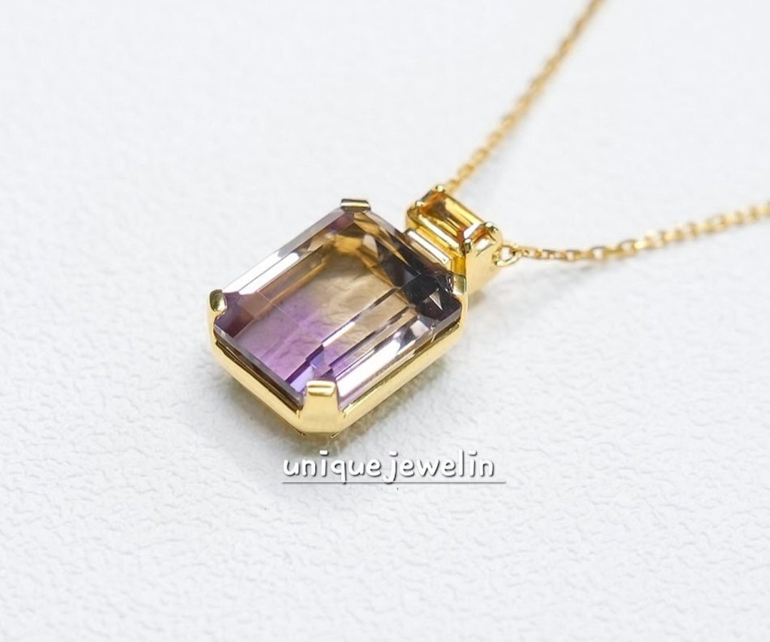 Natural Emerald Cut Ametrine Pendant/ Ametrine Purple Ametrine ...