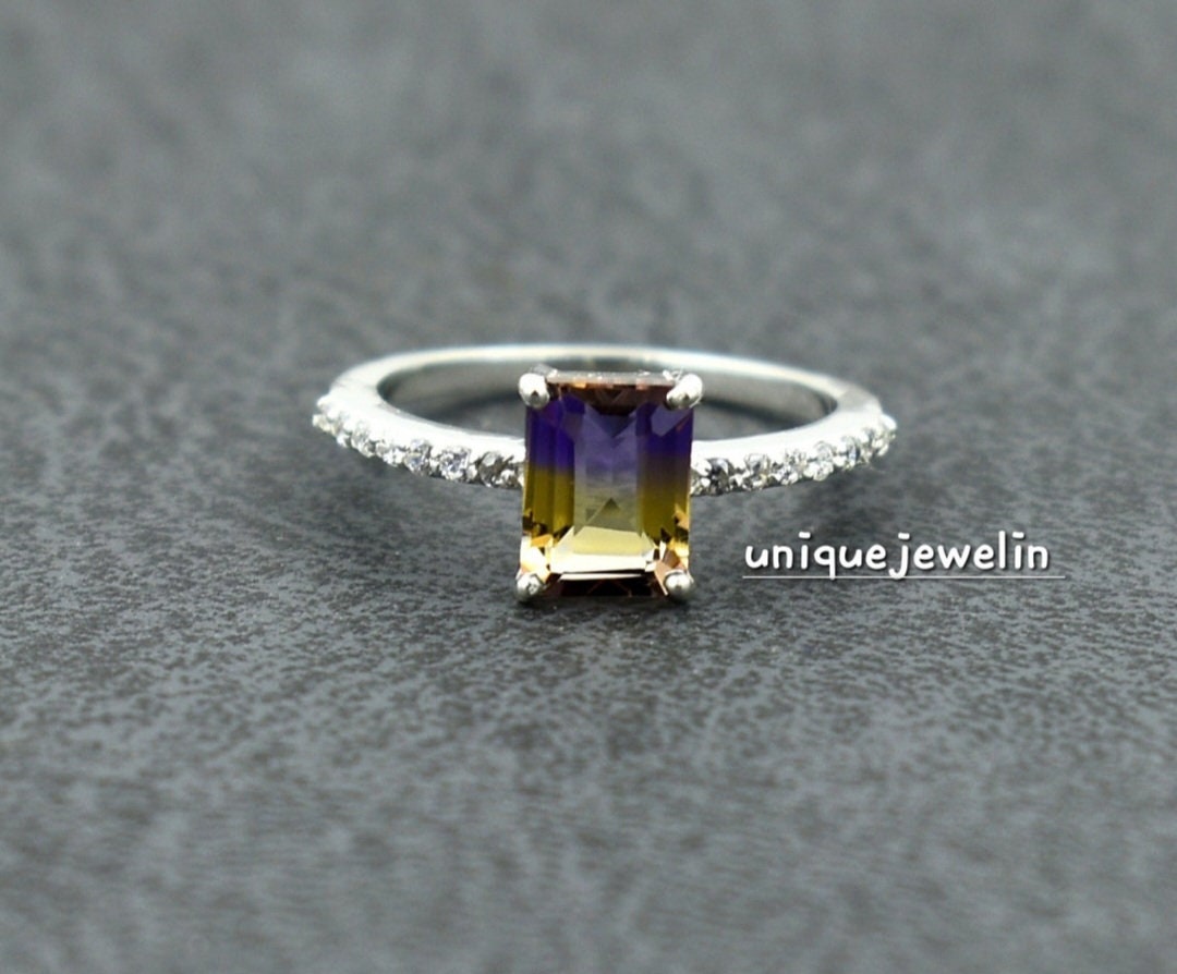 AAA Bio Color Ametrine Engagement Ring/ Vintage Unique Gemstone ...
