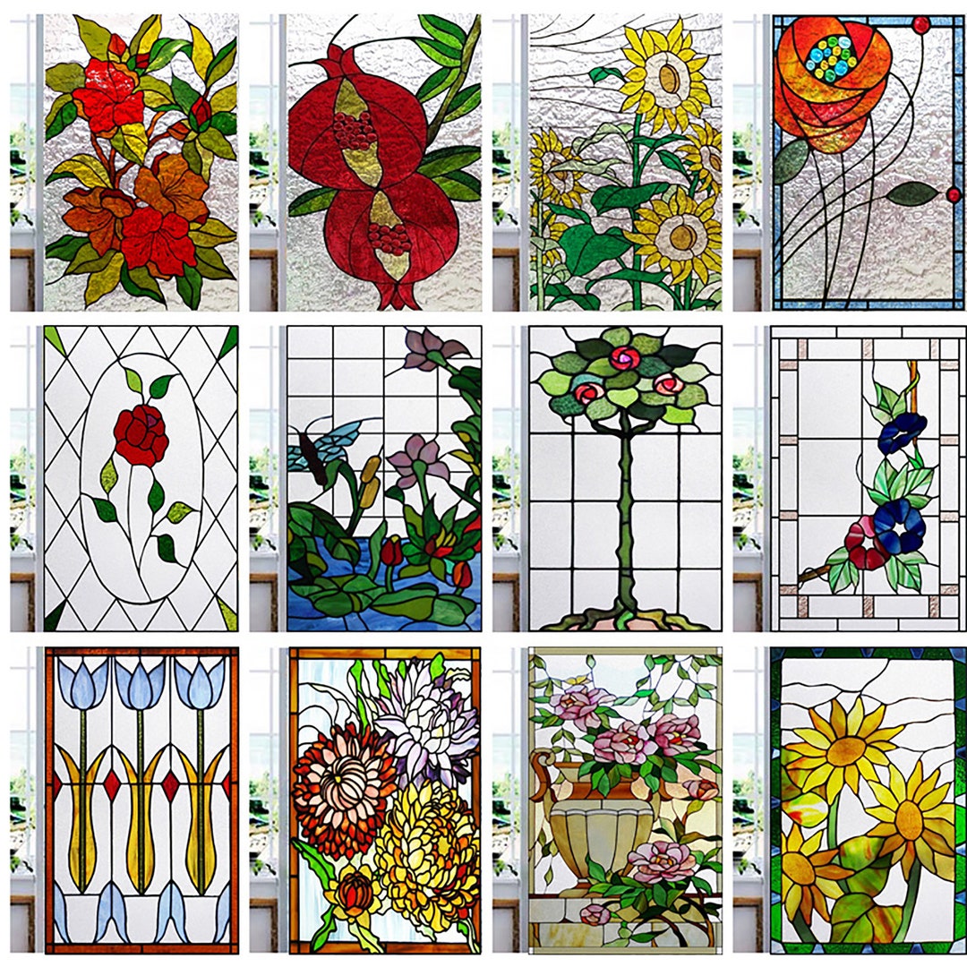 Window Film Frosted Stained Glass Films Print Flowers Static Cling ...