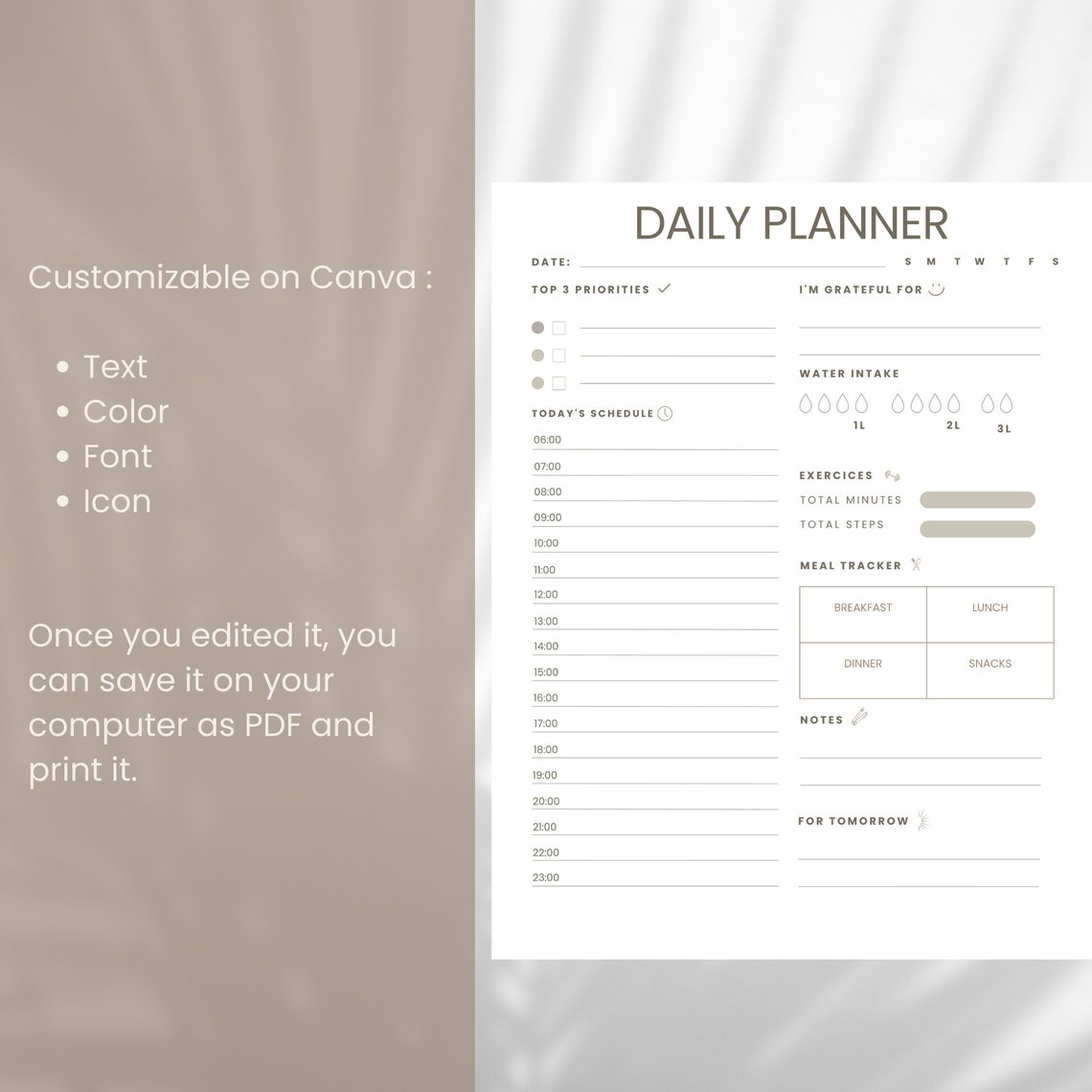 Daily Planner Template 2022 | Printable, Digital & Customizable ...