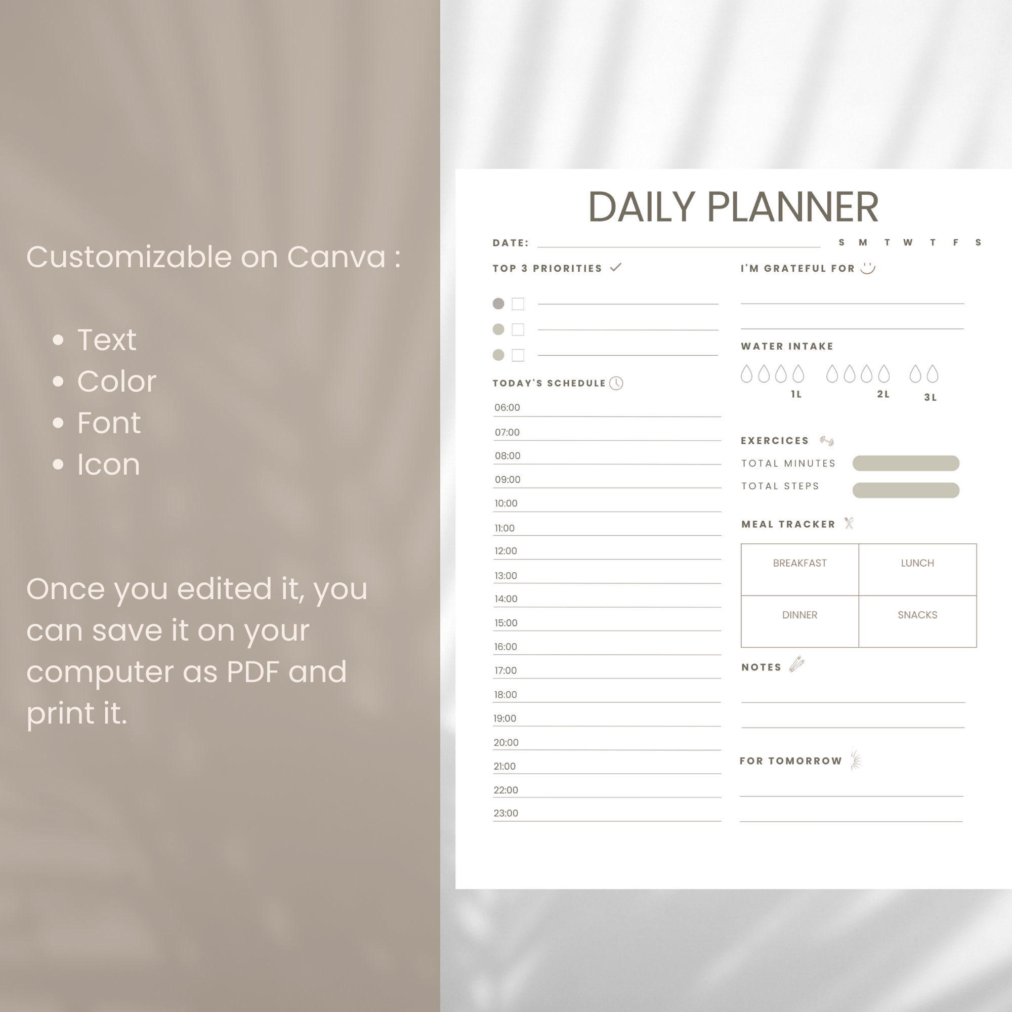 Daily Planner Template 2022 | Printable, Digital & Customizable ...