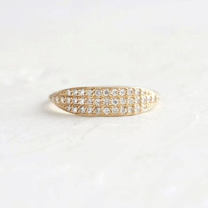 14k Solid Gold Sparkle Ring Dainty Pave Signet Ring Women - Etsy