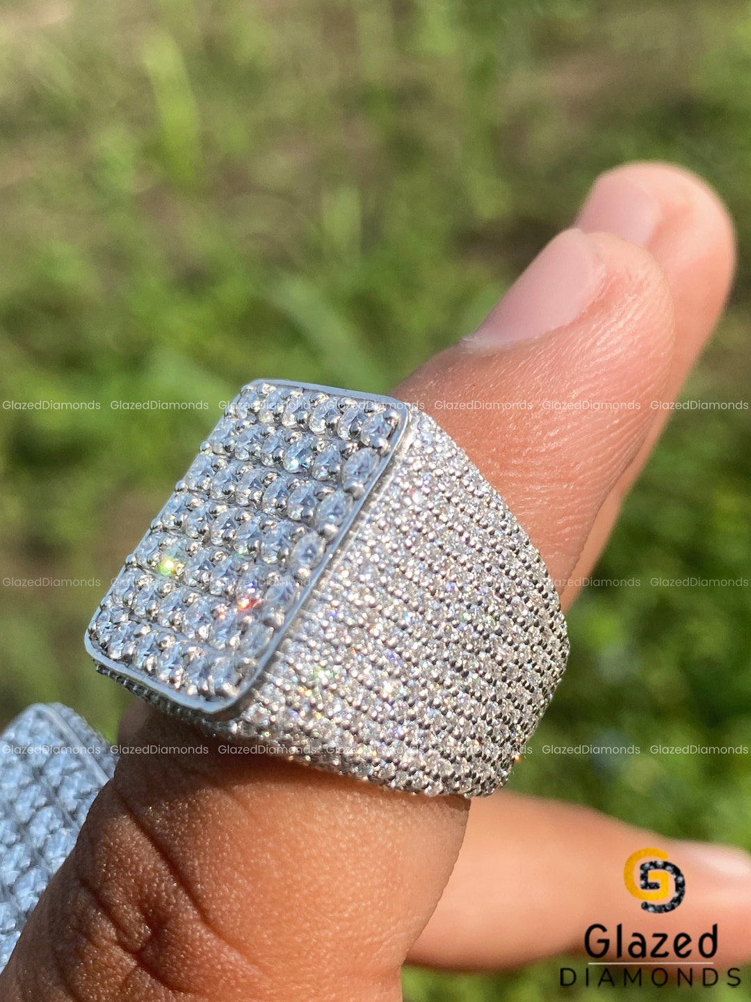 Men's Super Iced Out Custom Square Hip Hop Rapper Pinky Ring Moissanite ...