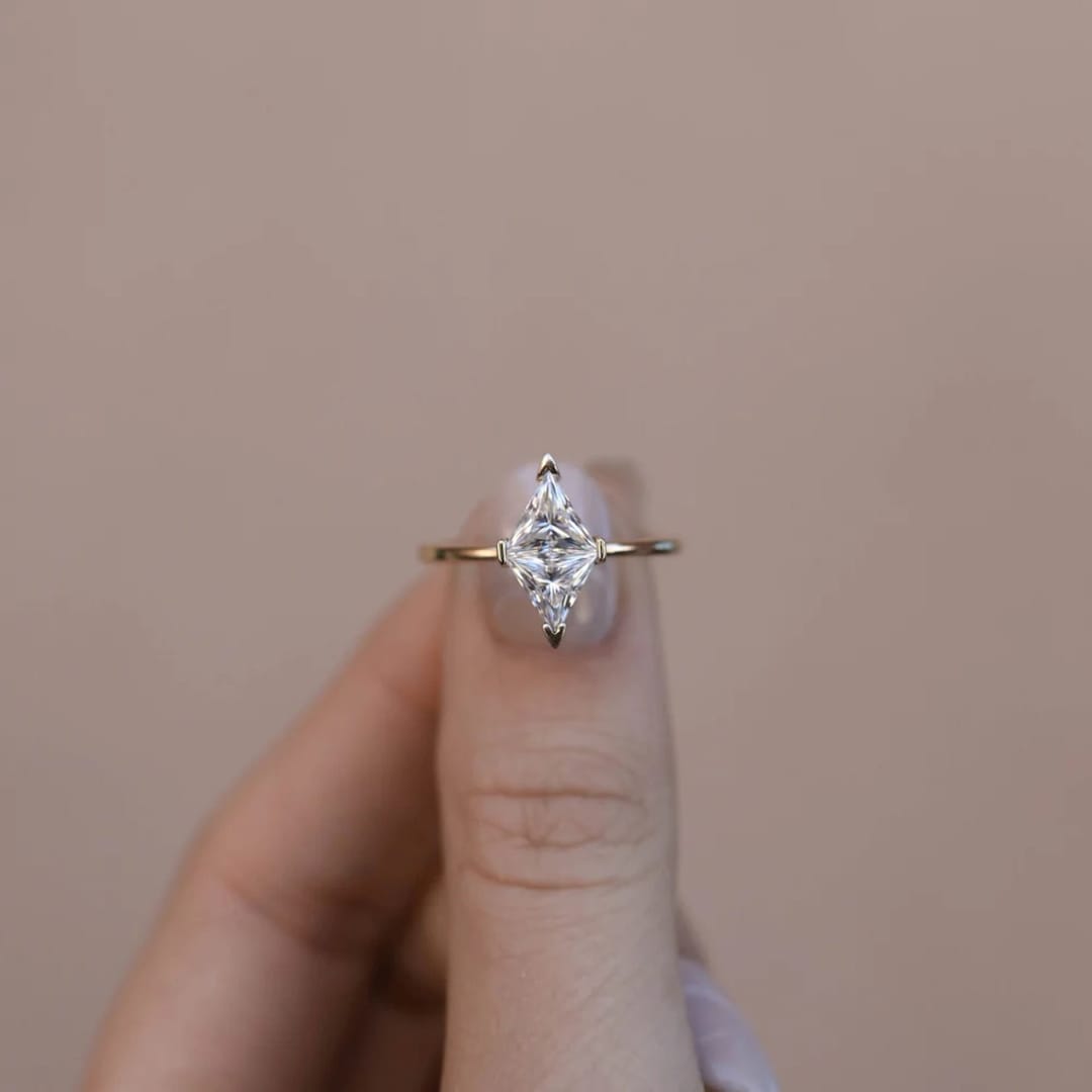 Geometrical Engagement Ring Rhombus Cut Ring Minimalist - Etsy