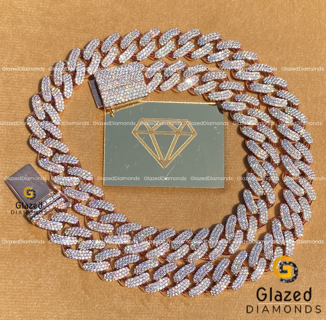 14 MM 22 Inches VVS Moissanite Diamond Cuban Link Chain Hip Hop Miami ...