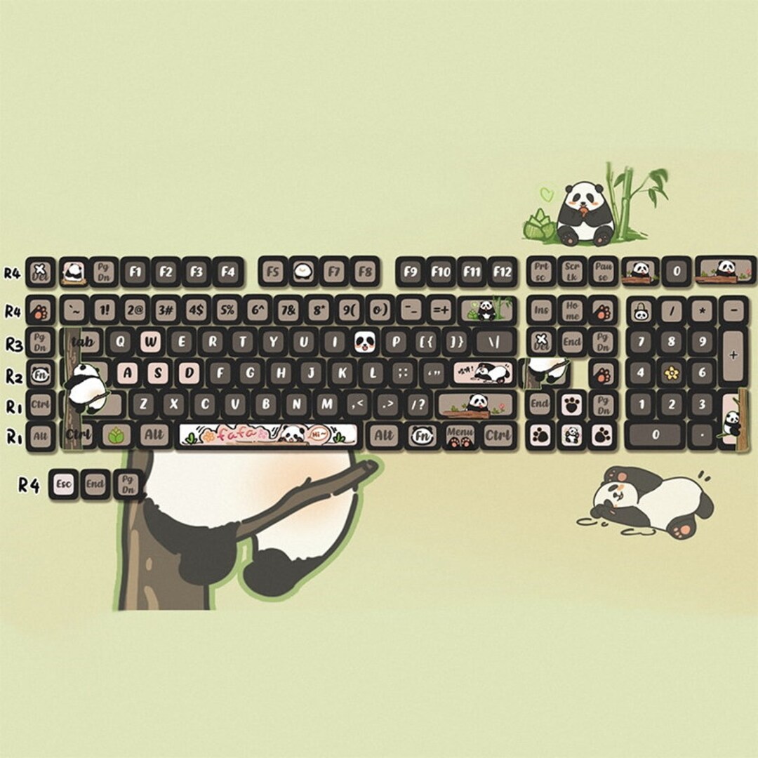 121 Kyes Cute Panda Keycap Set Pbt Keycaps ASA Profile Keyboard Keycaps ...