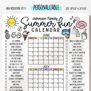 Editable Summer Calendar Coloring Poster Printables Family Summer Fun ...