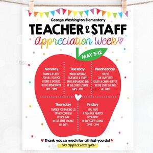 Editable Teacher Appreciation Week Itinerary Poster Teachers Staff ...