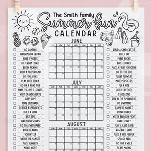 Editable Summer Calendar Poster Printables Family Summer Fun Bucket ...