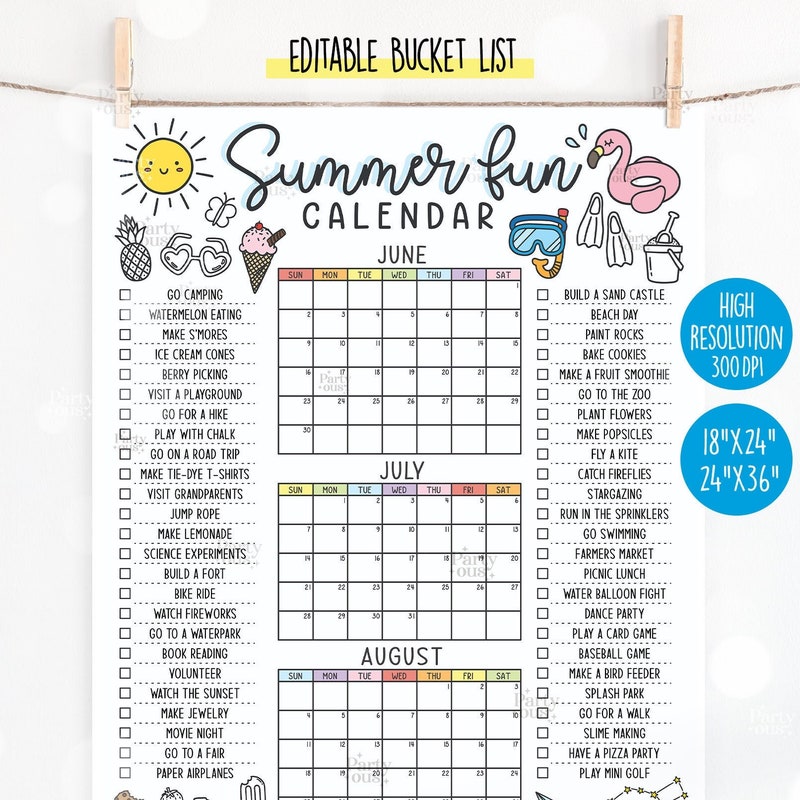 Summer of Fun Calendar - Etsy